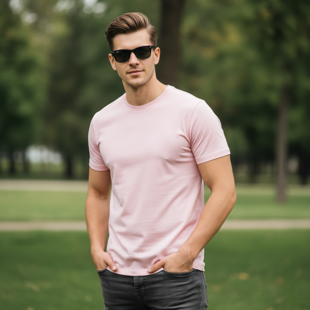 Round Neck T-Shirt - Classic Plain Pastel Pink for Comfortable Style ...